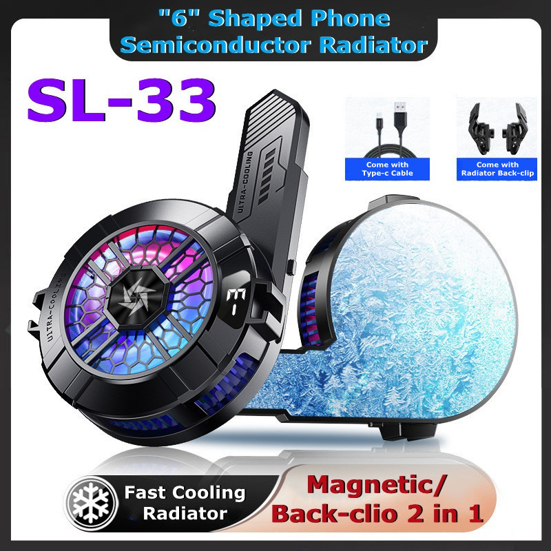 SL33 Mobile Phone Cooling Fan Semiconductor Magnetic/ Back-clip 2 in 1 ...