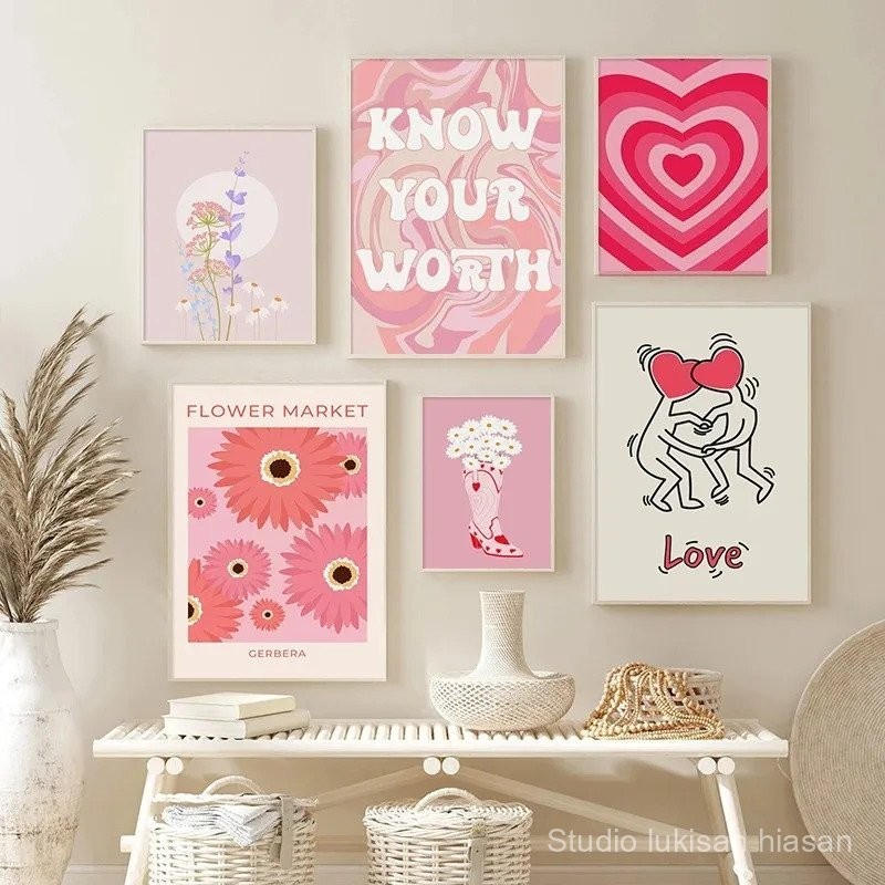 Danish Pastry Canvas Painting Colorful Bohemian Wall Art Fashion Pink ...