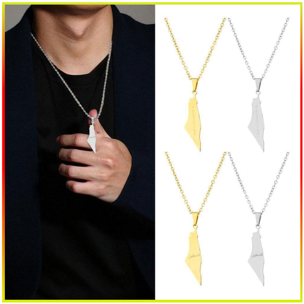 Palestine Flag Map Necklace In Silver Gold Plated Chain Free Palestine ...