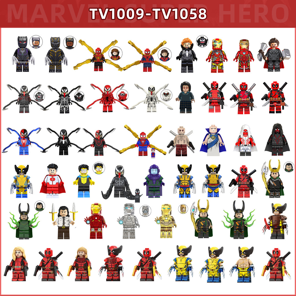 Superhero Deadpool Wolverine Minifigure Spiderman Iron Man Venom Loki ...