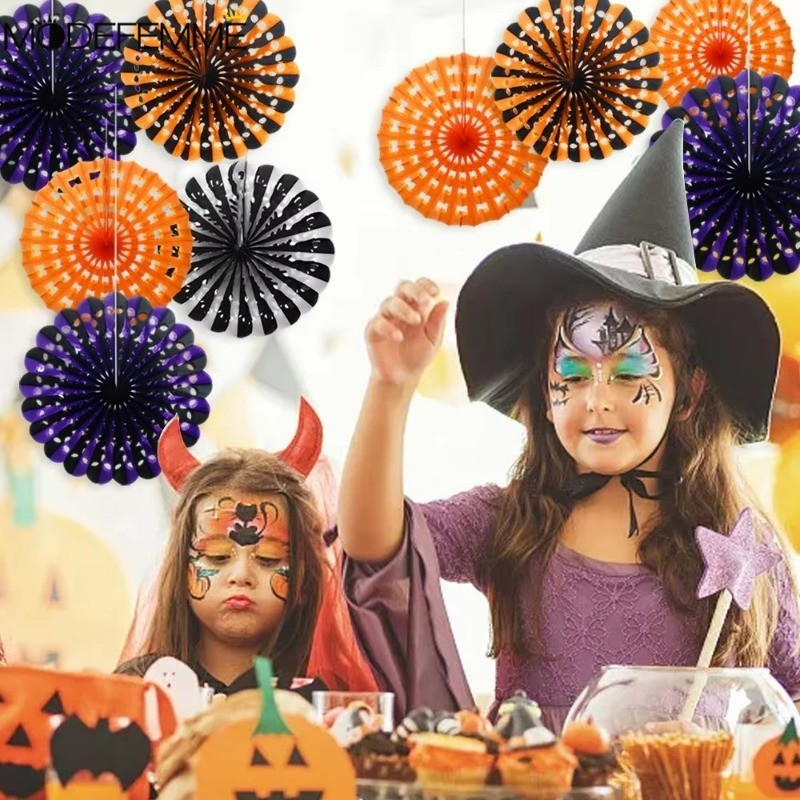 1/4pcs Halloween Paper Fans Decorations - Honeycomb Folding Pendant ...