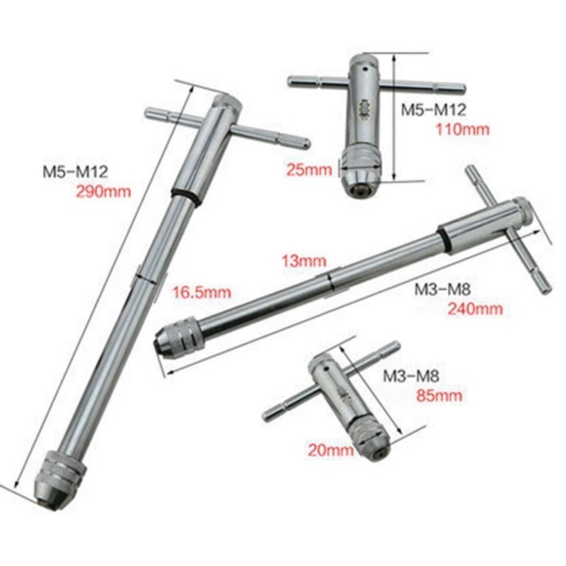 Adjustable Ratcheting T Bar Handle Tap HCS Wrench M3-M8/M5-M12 DIY Hand ...