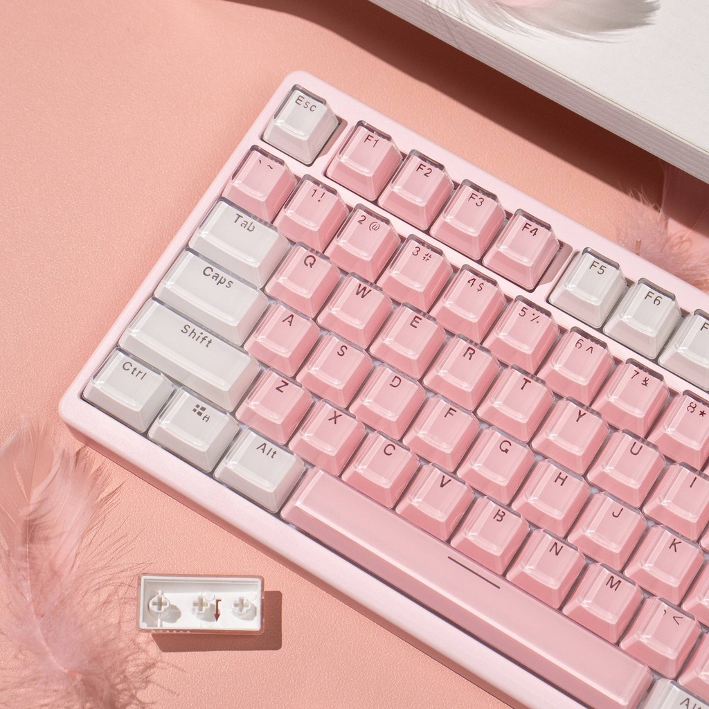 Crystal White Pink Jelly Keycaps OEM profile 104 Keys ABS Double shot ...