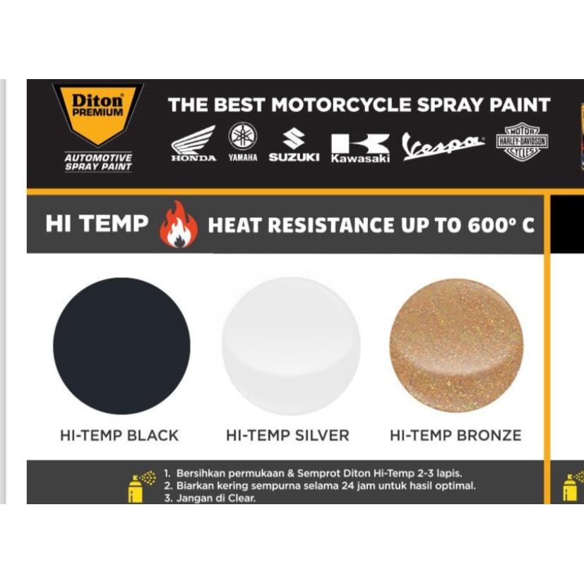 DITON 300ml Hi Temp Spray Paint Cat Anti Panas Tahan Panas Hitam untuk ...