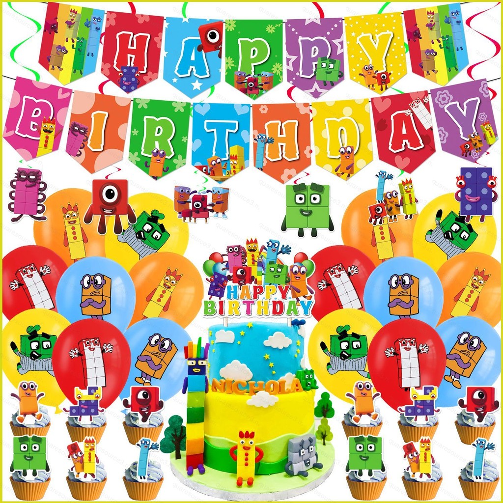 SQ3 Numberblocks theme kids birthday party decorations banner cake ...