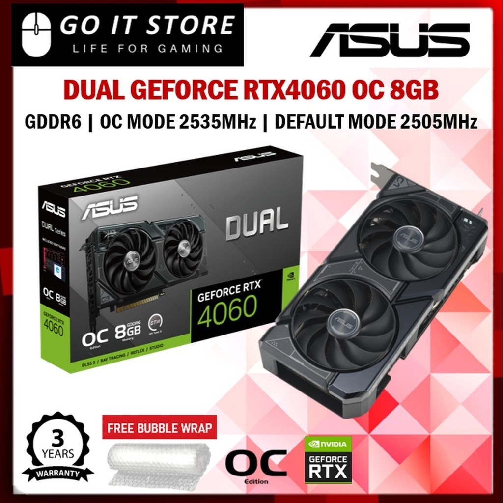 ASUS Dual GeForce RTX 4060 OC Edition 8GB GDDR6 GRAPHIC CARD (DUAL ...