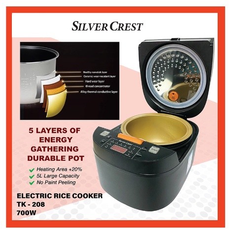 Periuk Nasi Serbaguna 5L Silver Crest Rice Cooker 5L Multifunction ...