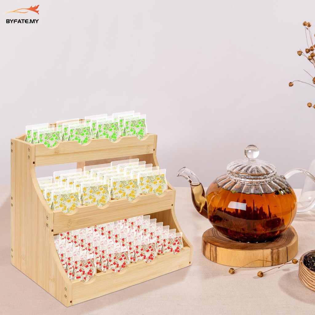3 Tier Coffee Tea Bag Box Wood Tea Bag Organizer With Adjustable ...