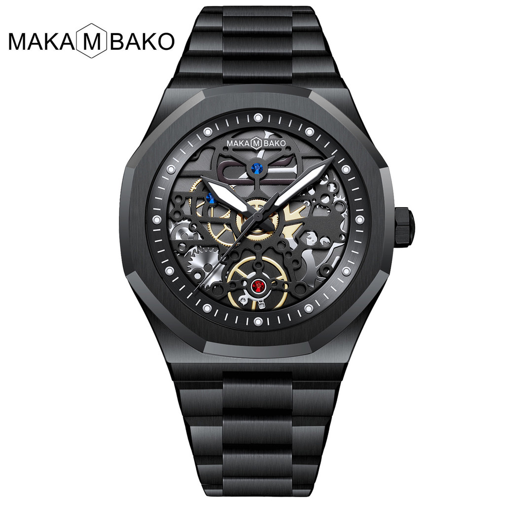 Octagonal Skeleton Macho Wrist Watch Japanese Movement Stainless Steel ...