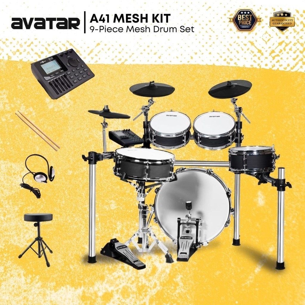 Avatar A41 Professional 8-Piece Mesh Kit Electric Drum Set with Shell ...
