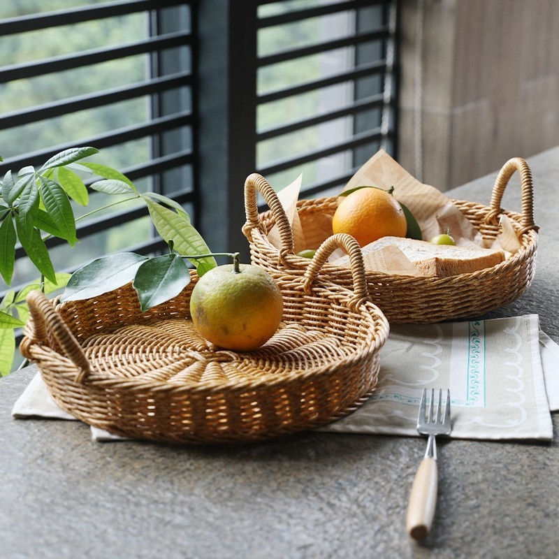 Imitation Rattan Food Tray Handwoven Fruit Storage Basket Simple ...