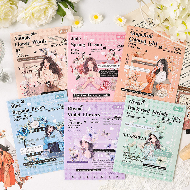 Mr. Paper 10 sheets/bag PET sticker Floral sempadan Girl rajah sticker ...