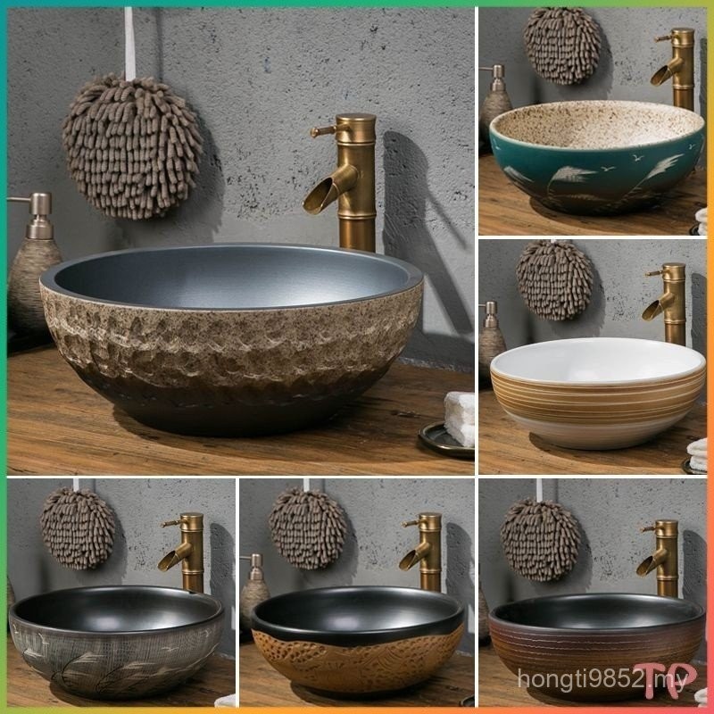 ceramic washbasin Balcony art basin round replica antique washbasin ...