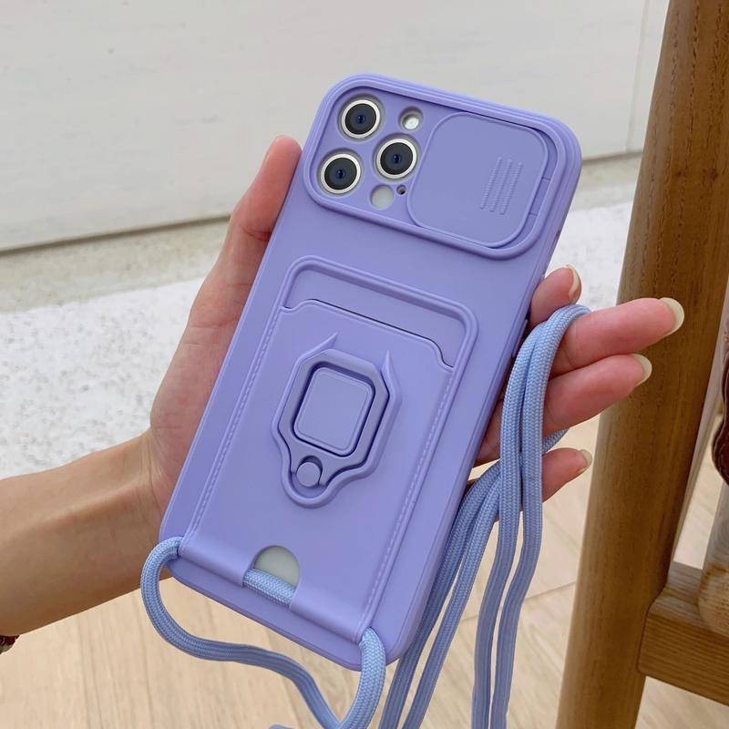 Luxury Card Slot Slide Camera Lens Cover Lanyard Rope Magnetic Ring ...