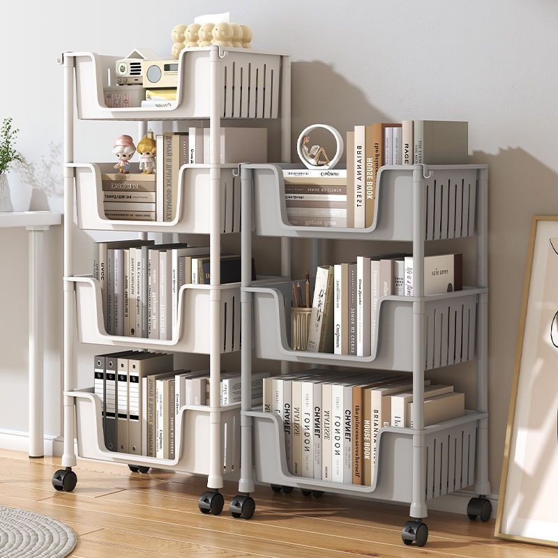 Rak buku mudah alih, troli penyimpanan, rak berbilang lapisan dari ...