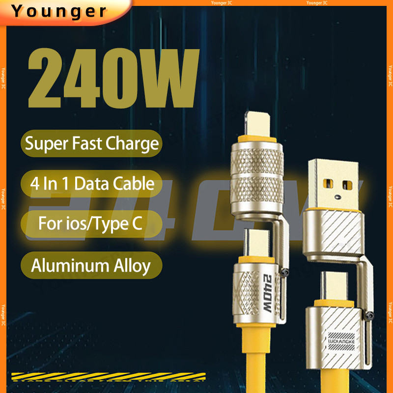 240W 4 In 1 Mecha Fast Charging Cable USB Type C Zinc Alloy Charger ...