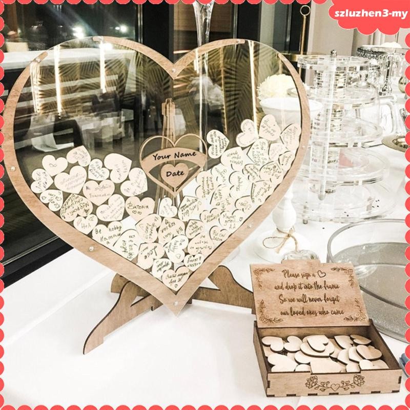 [SzluzhenbcMY] Heart Shaped 3D Wedding Guest Book, Drop Box with Wooden ...
