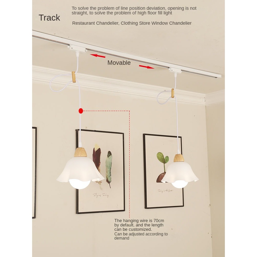 Nordic E27 LED bulb track light flower solid wood living room dining ...
