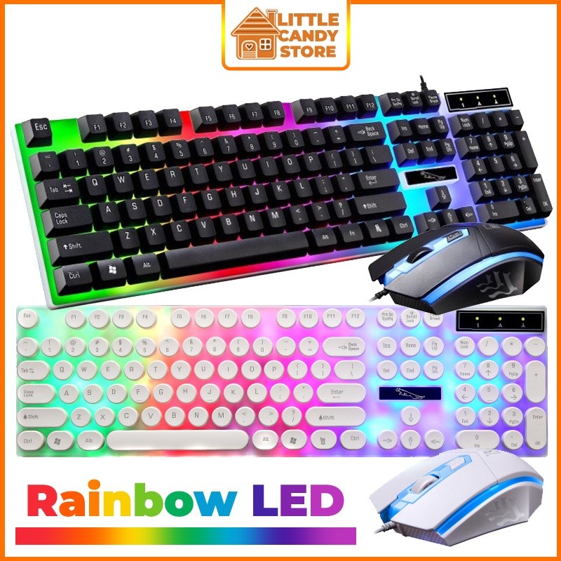 Gaming Keyboard Mouse Set RGB LED Square and Round 104 Keys Keyboard ...