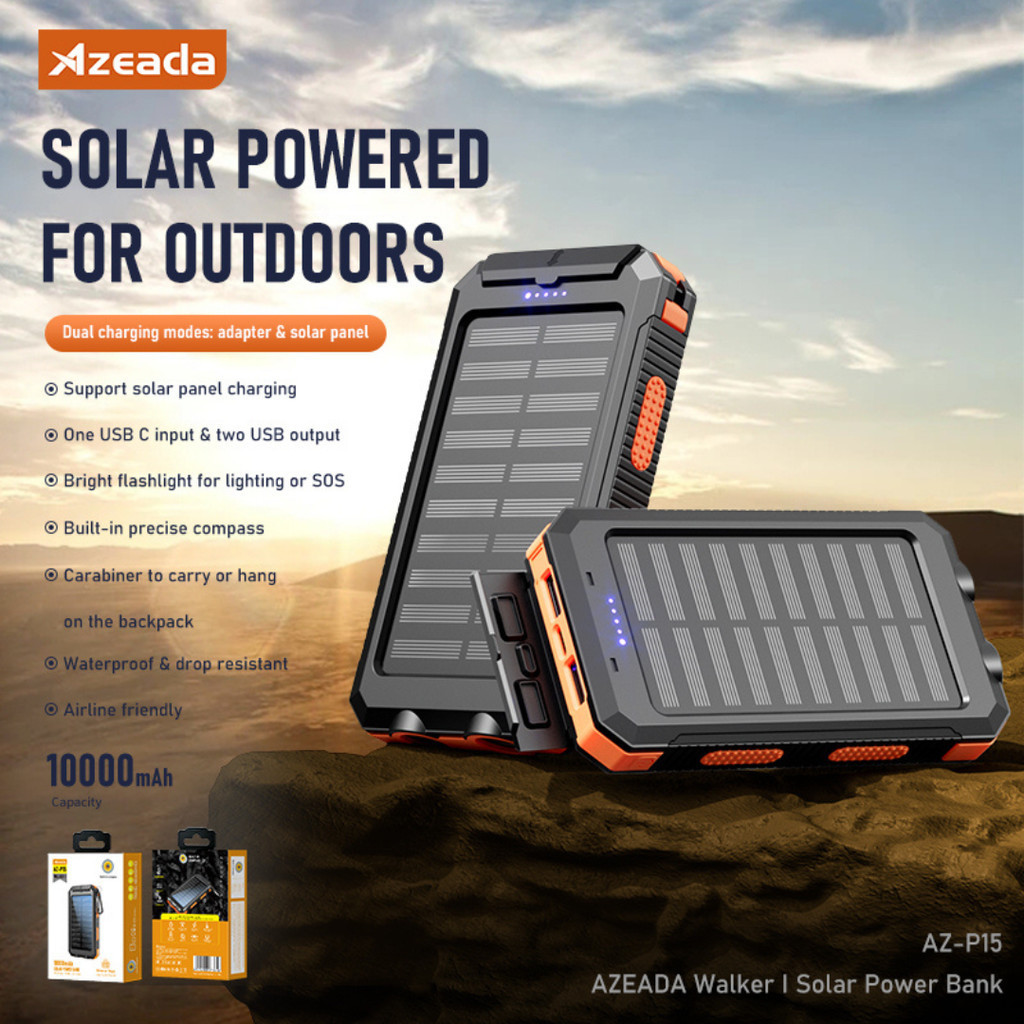 AZEADA WALKER I SOLAR PANEL CAMPING COMPASS POWERBANK 10000MAH WITH ...