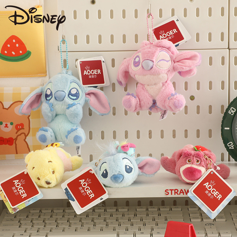 Authentic Disney Strawberry Bear Stuffed Toy Keychain with Stitch Angel ...