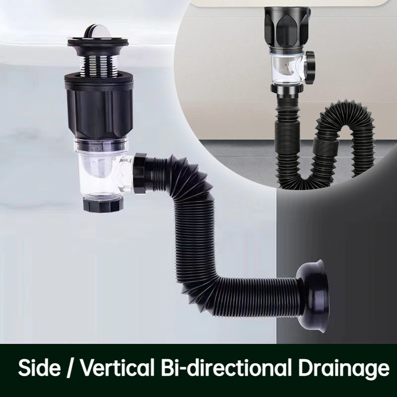 2-way Drainage Pipe Washbasin Drain Pipe Anti-odor Telescopic Flexible ...