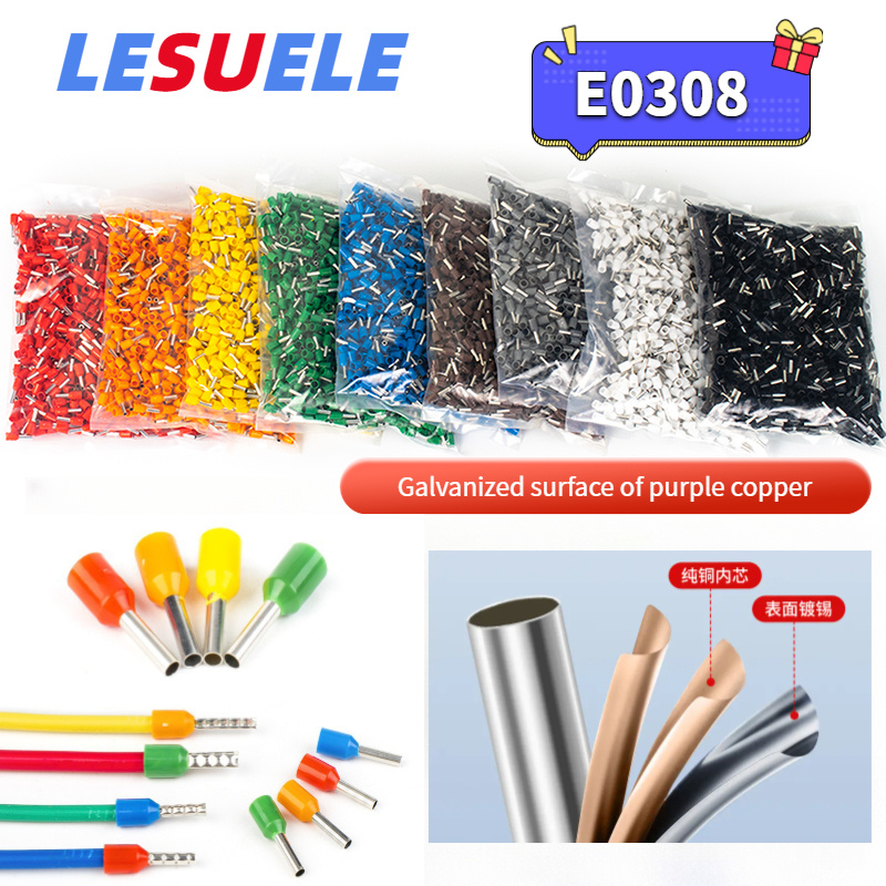 LESU 1000pcs Tubular Terminal E0308 European Specification Awg24 Cold Compression Wiring ...