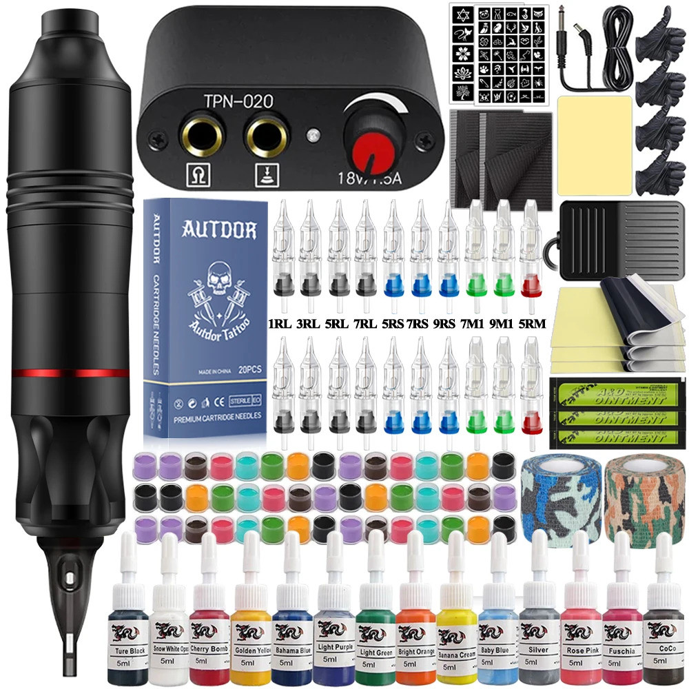 Kit Mesin Tatu Profesional Set Pen Tatu Putar Dengan Jarum Kartrij ...