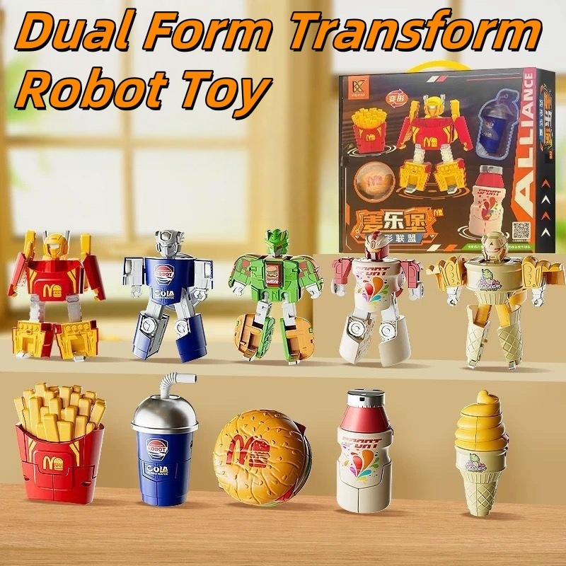 Dual Form Transform Robot Toy Simulation Hamburger French fries Cola ...