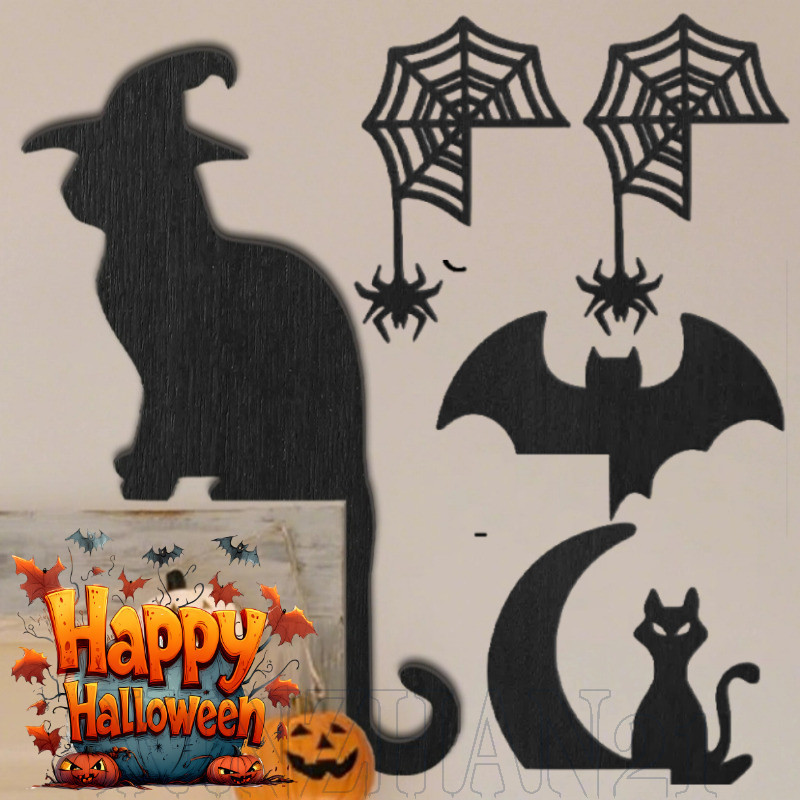 [ Halloween Decoration ] Spider Bat Cat Shaped Decal - Door Window ...
