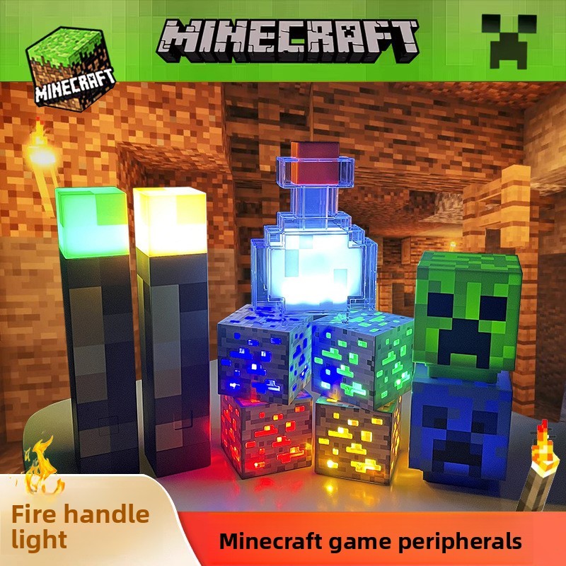2025 LED Minecraft Lamp torch four color changing water bottle Ore ...