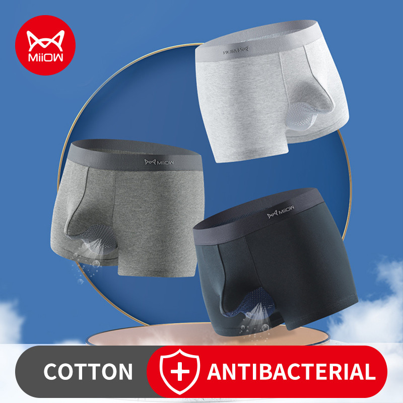 MiiOW 3Pcs Cotton Boxer Men Breathable Male Boxers Underwear M1751 ...