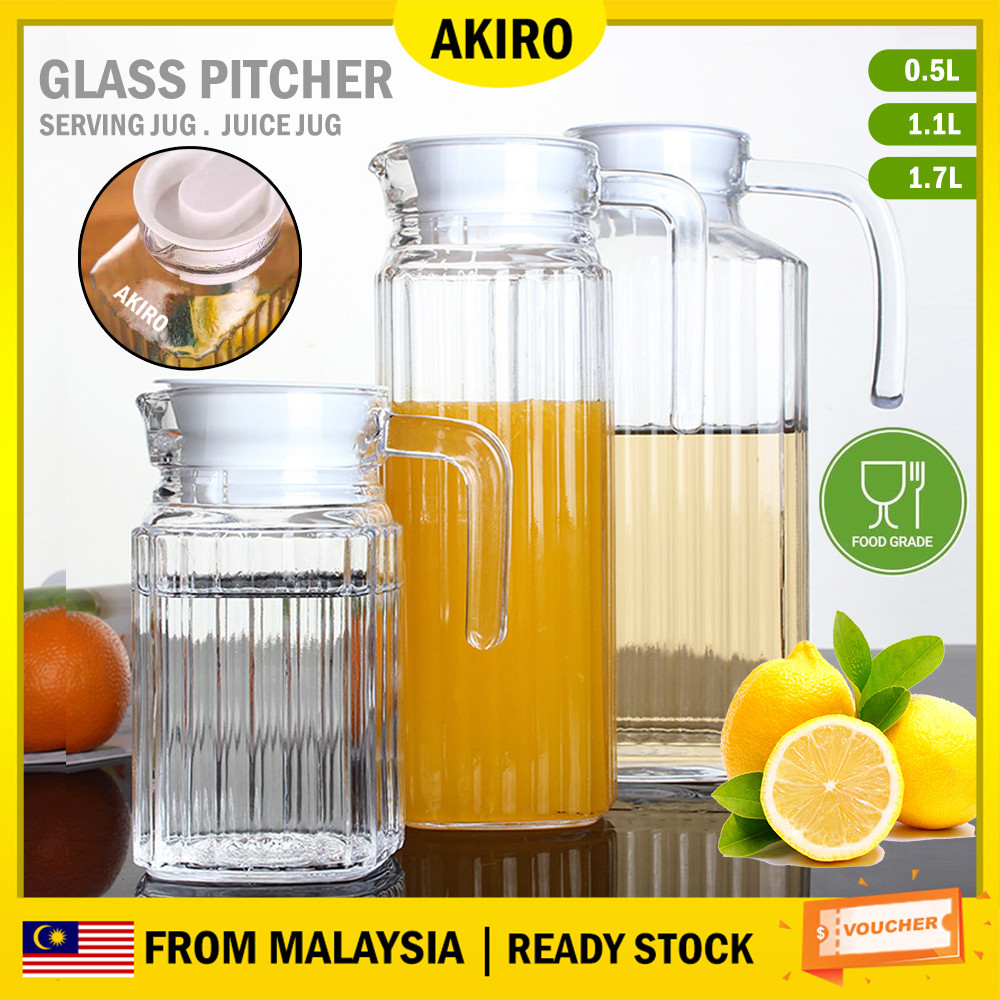 AKIRO BPA-FREE Premium Thick Glass Jug Water Juice Serving Jug Cold Hot ...
