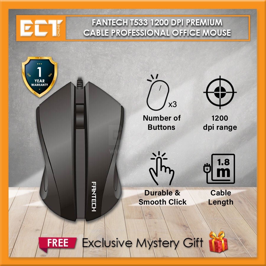 Fantech T533 1200 DPI Premium Cable Professional Office Mouse - Black | Shopee Malaysia