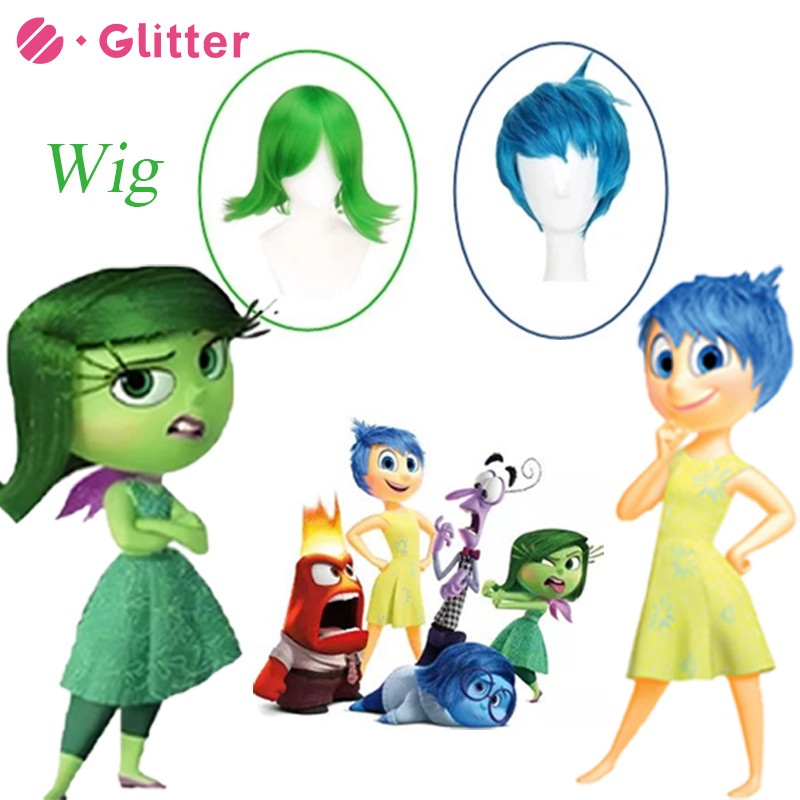 2024 Movie Inside Out 2 Joy Wig Short Blue Heat Resistant Hair Cosplay ...