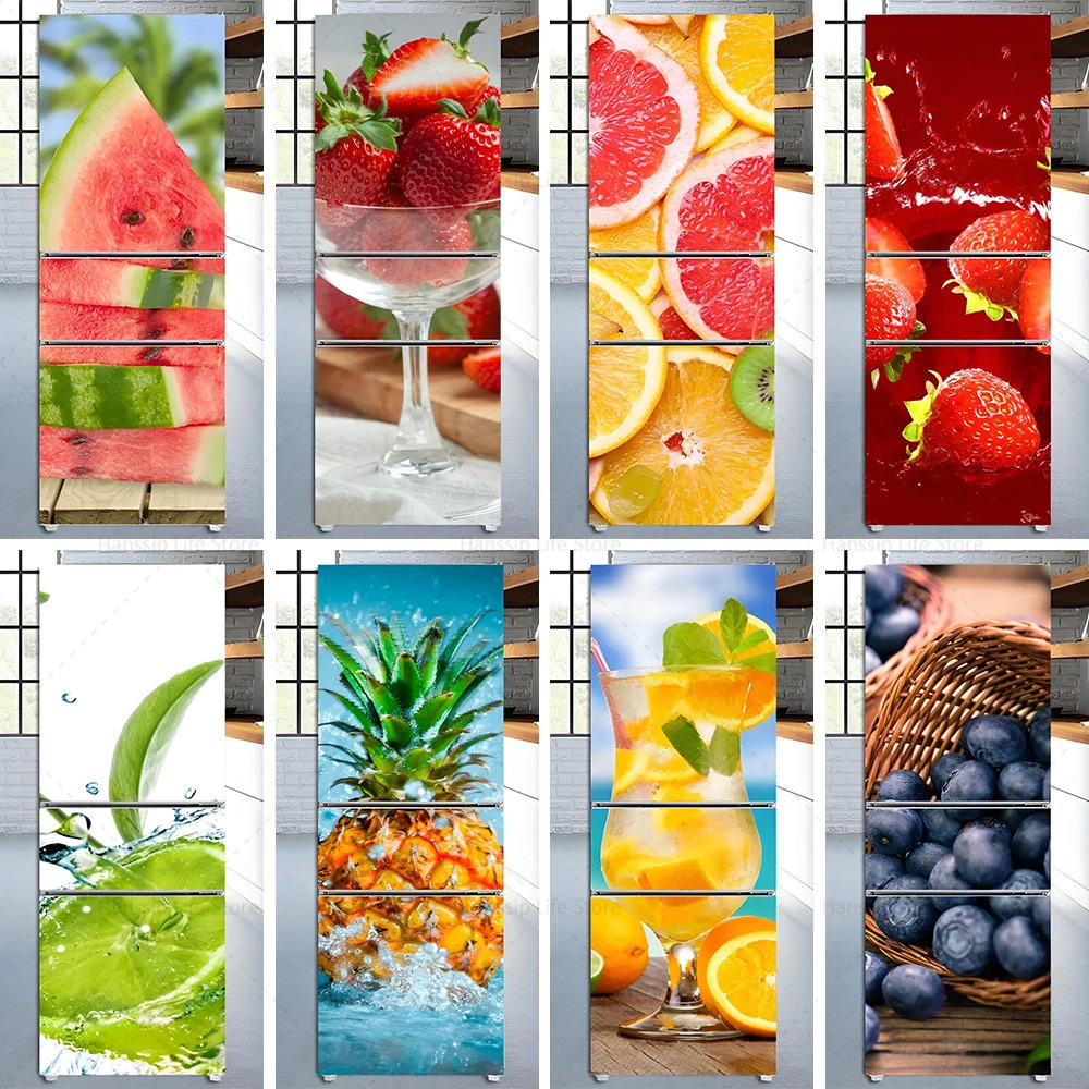 Custom Fridge sticker wallpaper Fresh Fruit Printed Fridge Door Mural ...