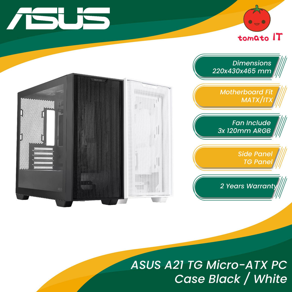 ASUS A21 TG 3x 120mm ARGB Fans Micro-ATX PC Case - Black | White ...