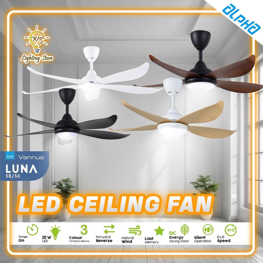 ALPHA VANNUS LUNA 56" CEILING FAN WITH 5 BLADES | LUNA 5B/56 | DC MOTOR ...