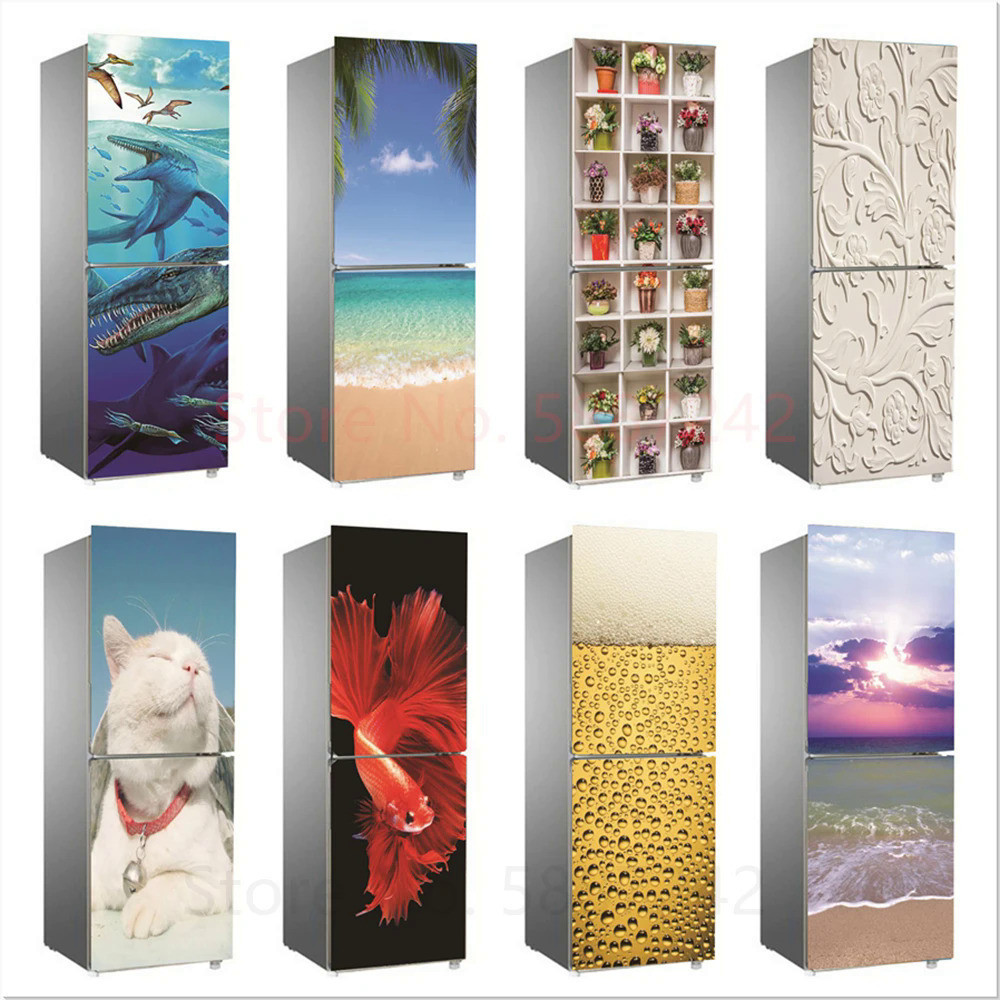 Custom Refrigerator Stickers Full Door Cover Woman Flower Self-adhesive ...