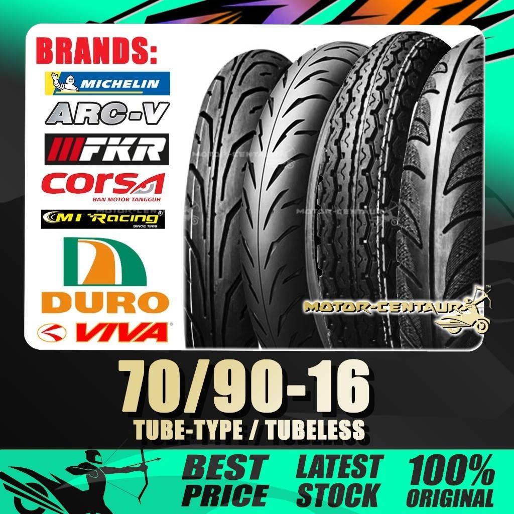 TAYAR 70/90-16 CORSA/VIVA/FKR/MICHELIN/ARC-V/DURO/GRT TUBELESS/TUBE ...