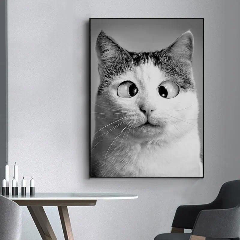 Seni Dinding Kanvas Kucing Bermata Besar yang Comel - Cetakan Poster ...