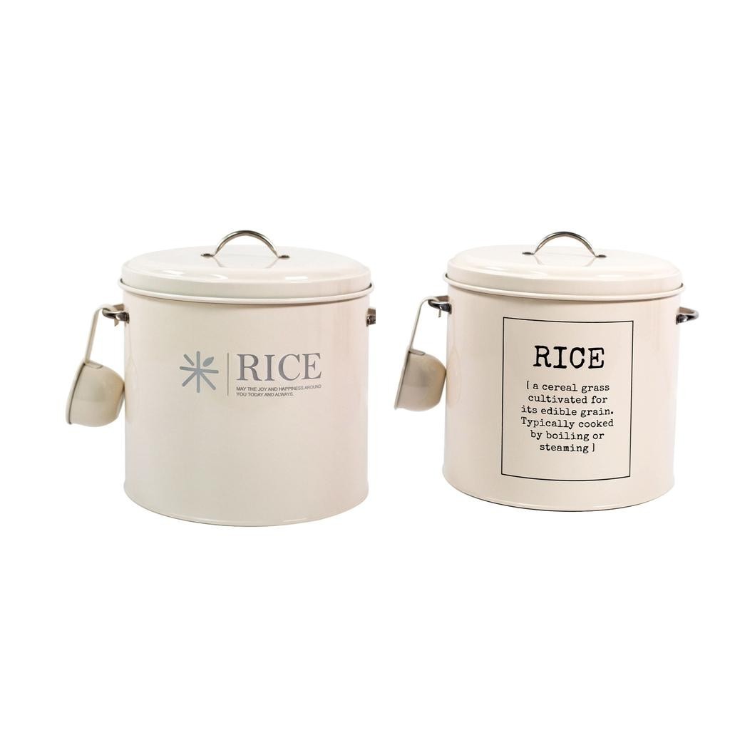 [yiodusi] Iron Rice Container Round Rice Canister with Lid and Handle ...