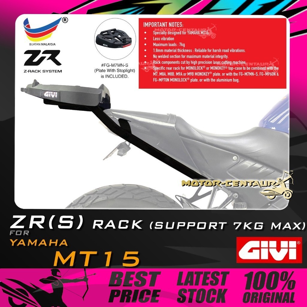 GIVI YAMAHA MT15 MT-15 ZR RACK (W/BRAKE LED, 7KG) & KOTAK/BOX MTN39 ...