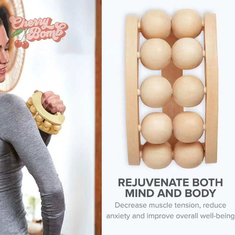 (Cherry Bomb) Wood Therapy Roller Massage Tool Handheld Cellulite ...