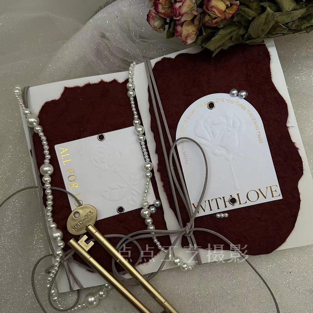 High-end Wedding Ceremony Vow Card Dark Red Rose Vow Hand Card Pick-up ...