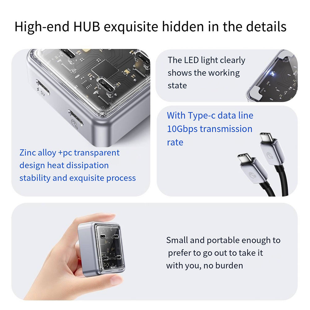 Transparent USB Hub 4 Port Expansion USB Docking Station USB3.2 ...