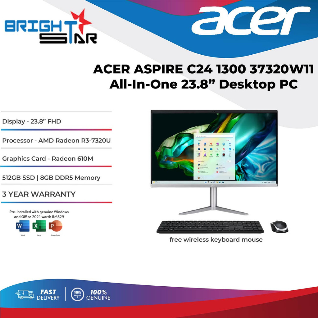 ACER ASPIRE C24 1300 37320W11 All-In-One PC (23.8" FHD/R3-7320U/8GB ...