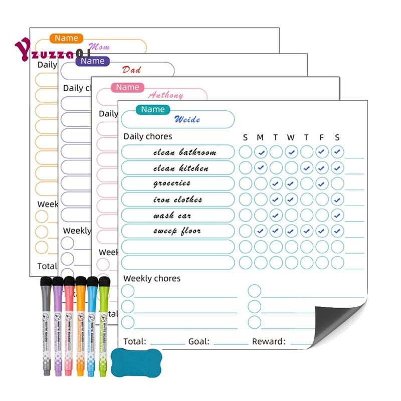 1Set Dry Erase Chore Chart for Kids- 4 Pcs Dry Erase Behavior Charts ...