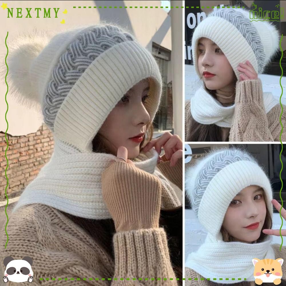 NEXTMY Integrated Cap Scarf, Windproof Thickening Beanie Hat Scarf ...