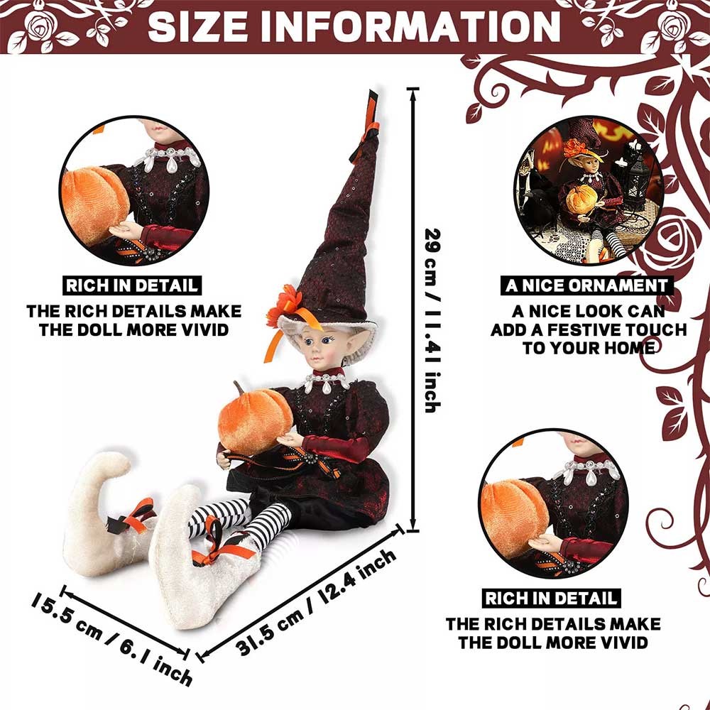 Halloween Fairy Elf Doll Posable Witch Sitting Doll Cute Elf Girl Home ...